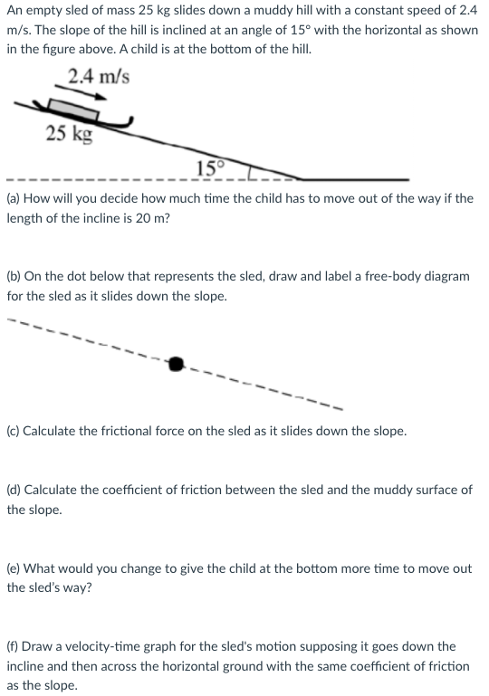 Solved An empty sled of mass 25 kg slides down a muddy hill | Chegg.com