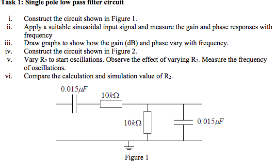 Solved Task 1: Single pole low pass filter circuit i. ii. | Chegg.com