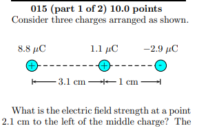 Solved 015 (part 1 of 2 ) 10.0 points Consider three charges | Chegg.com