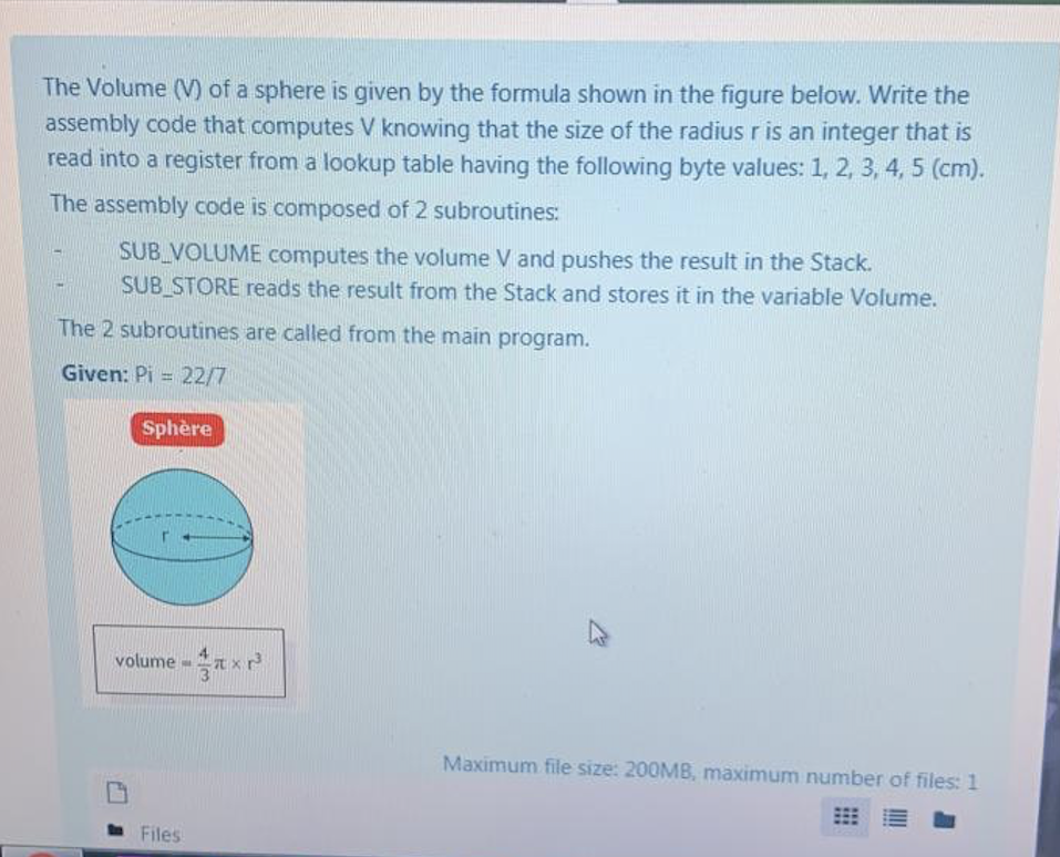 The Volume (V) of a sphere is given by the formula | Chegg.com