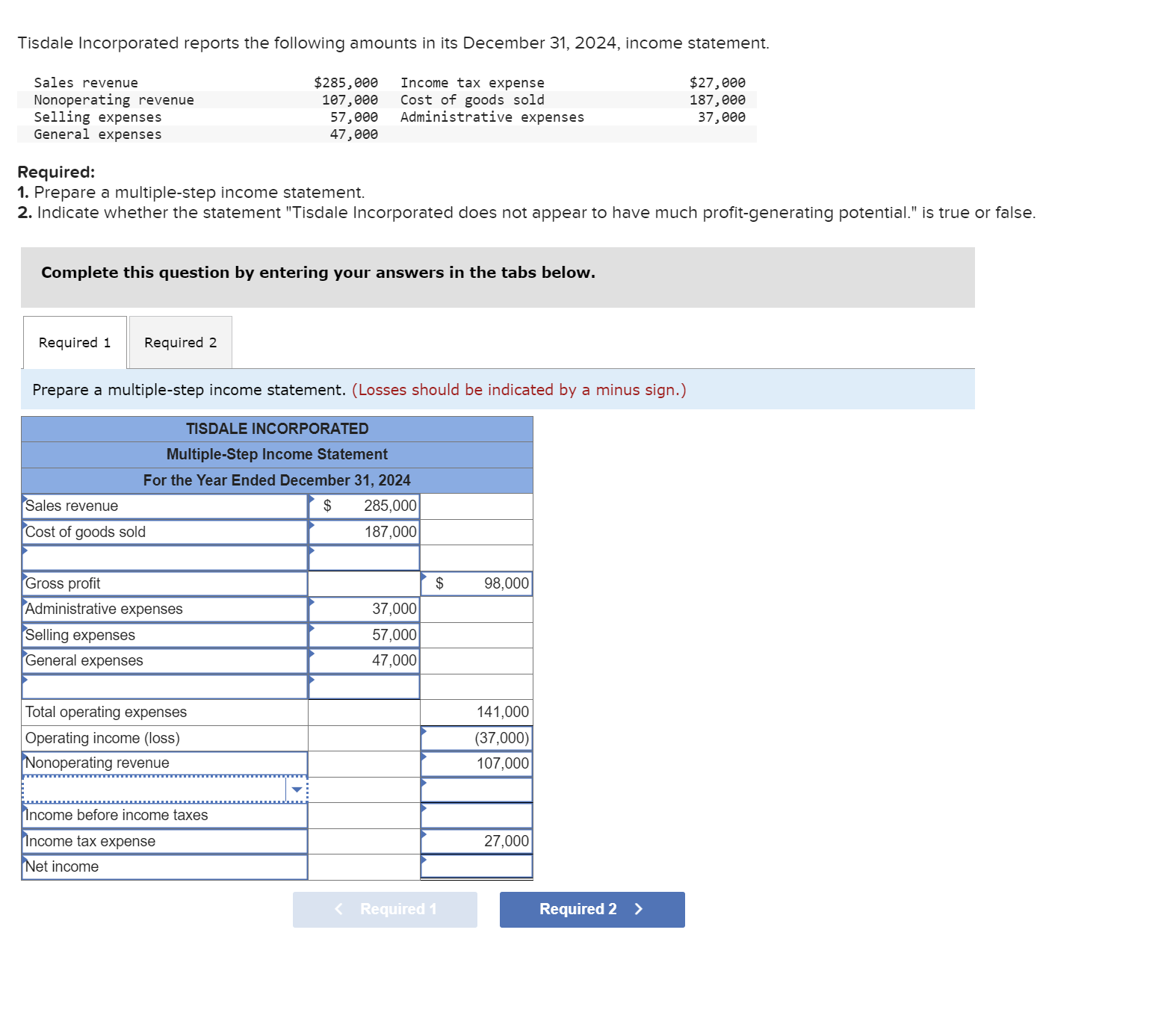 Solved Tisdale Incorporated reports the following amounts in | Chegg.com