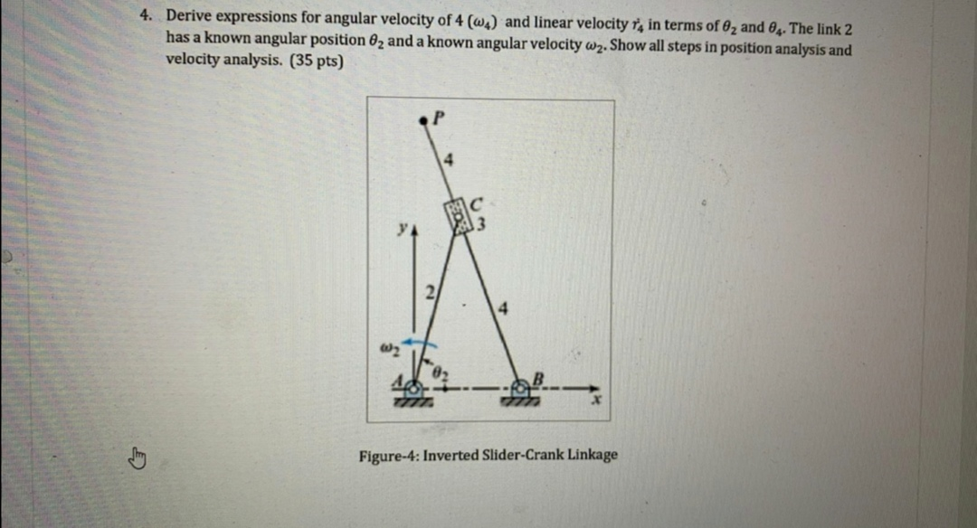 Solved 4. Derive expressions for angular velocity of 4 (W) | Chegg.com