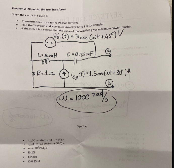 Solved Problem 2 (20 points) (Phasor Transform) Given the | Chegg.com