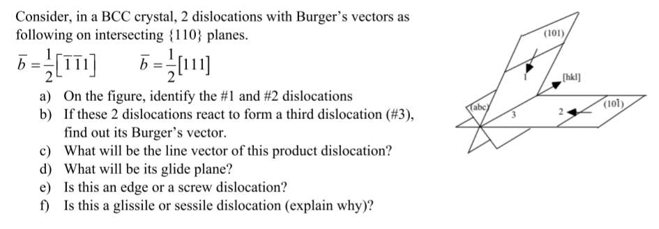 Solved Consider, in a BCC crystal, 2 dislocations with | Chegg.com