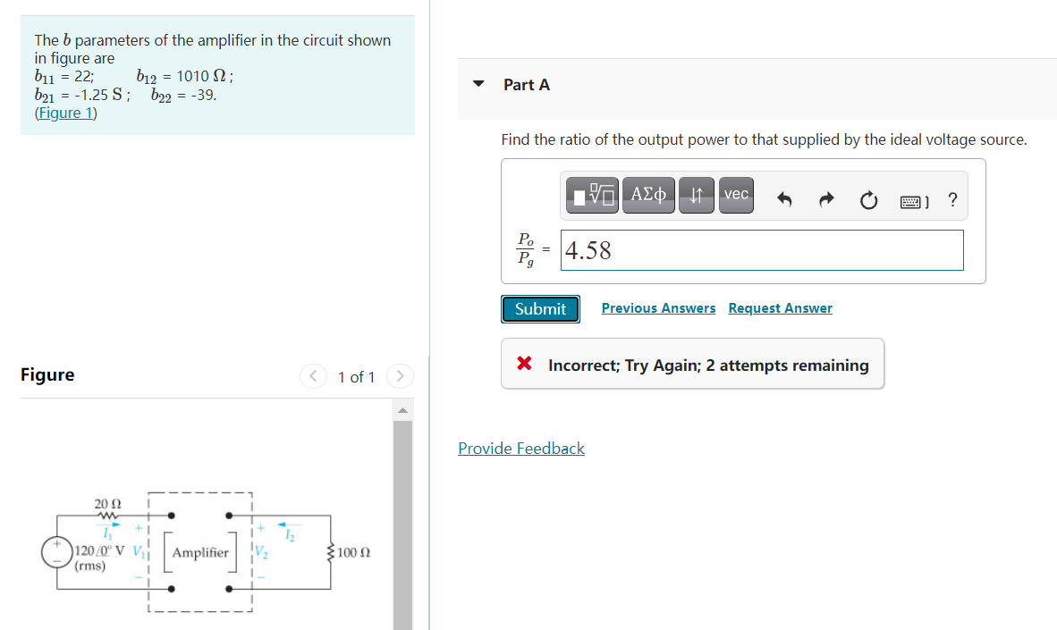 Solved The b parameters of the amplifier in the circuit | Chegg.com