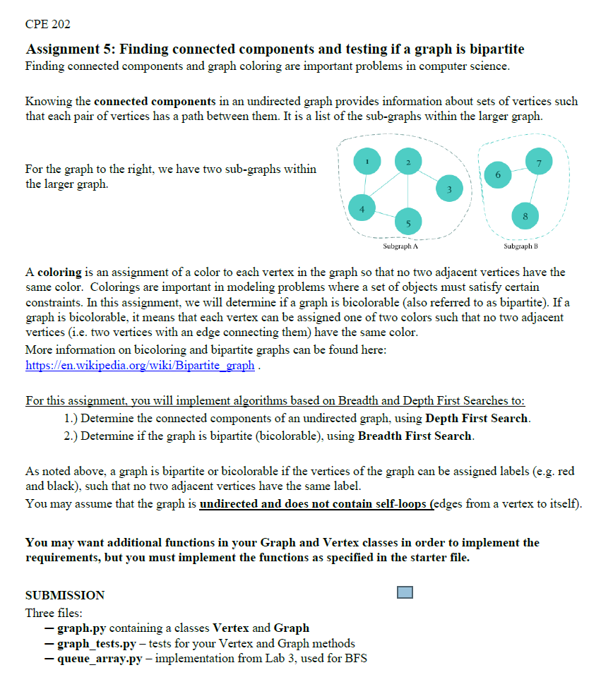 Solved CPE 202 Assignment 5: Finding connected components | Chegg.com