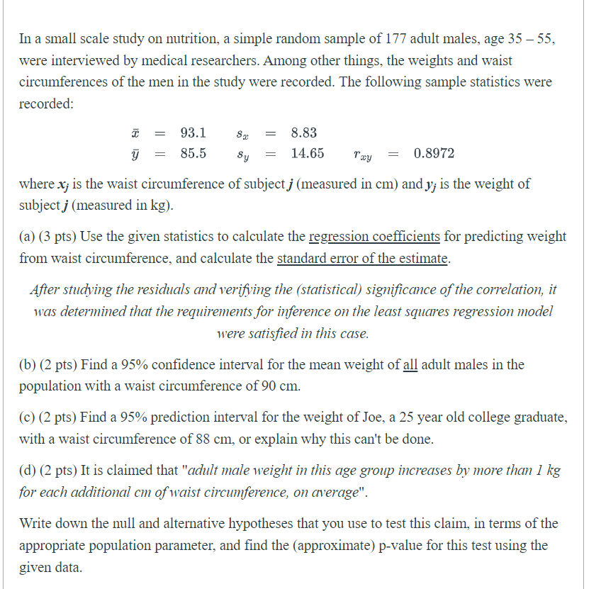 Solved In a small scale study on nutrition, a simple random | Chegg.com