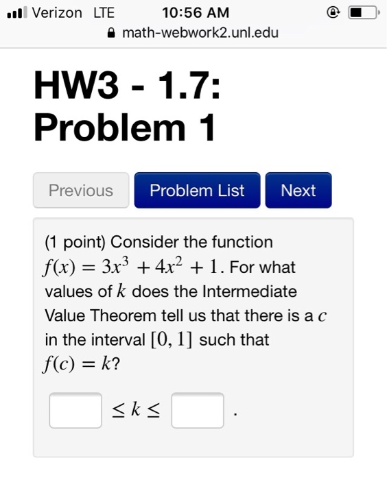 Solved ll Verizon LTE 10:56 AM math-webwork2.unl.edu HW3 | Chegg.com