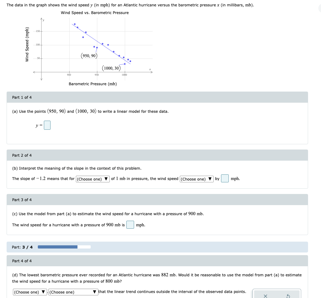 Solved The data in the graph shows the wind speed y (in mph | Chegg.com