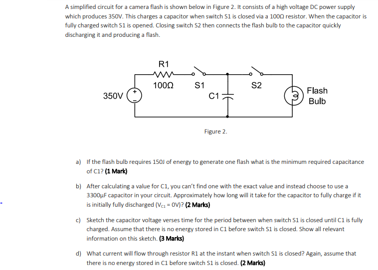 Solved A simplified circuit for a camera flash is shown | Chegg.com