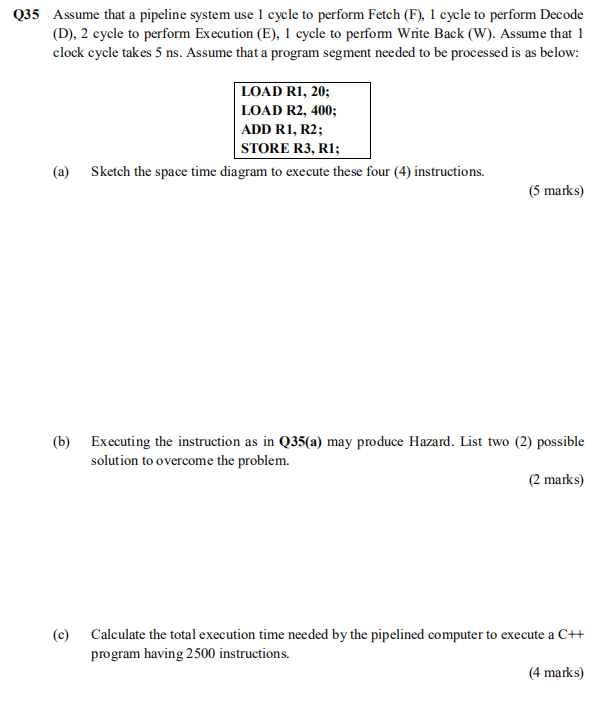 Solved 035 Assume that a pipeline system use 1 cycle to | Chegg.com