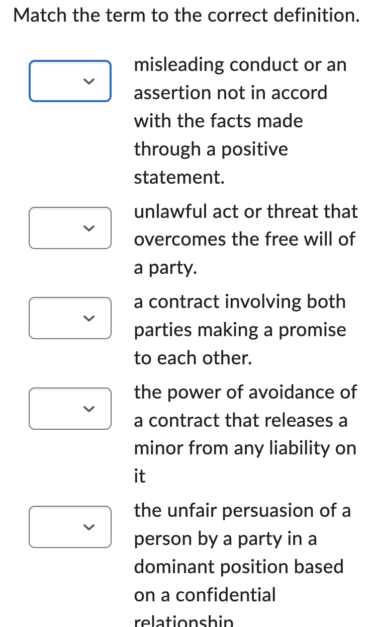 Solved Match the term to the correct definition. misleading | Chegg.com