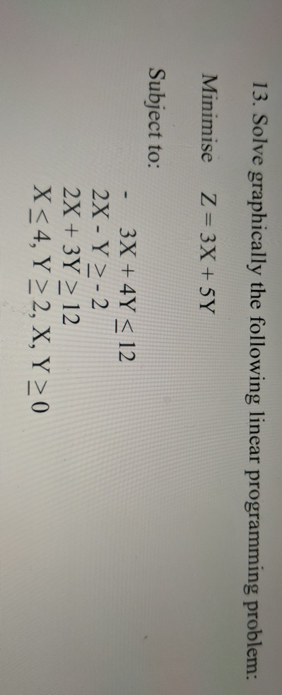 Solved 13. Solve graphically the following linear | Chegg.com
