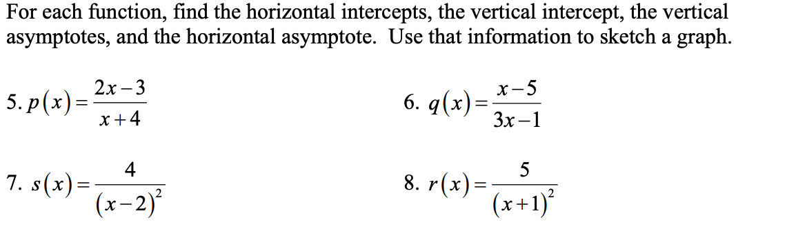 Solved For each function, find the horizontal intercepts, | Chegg.com