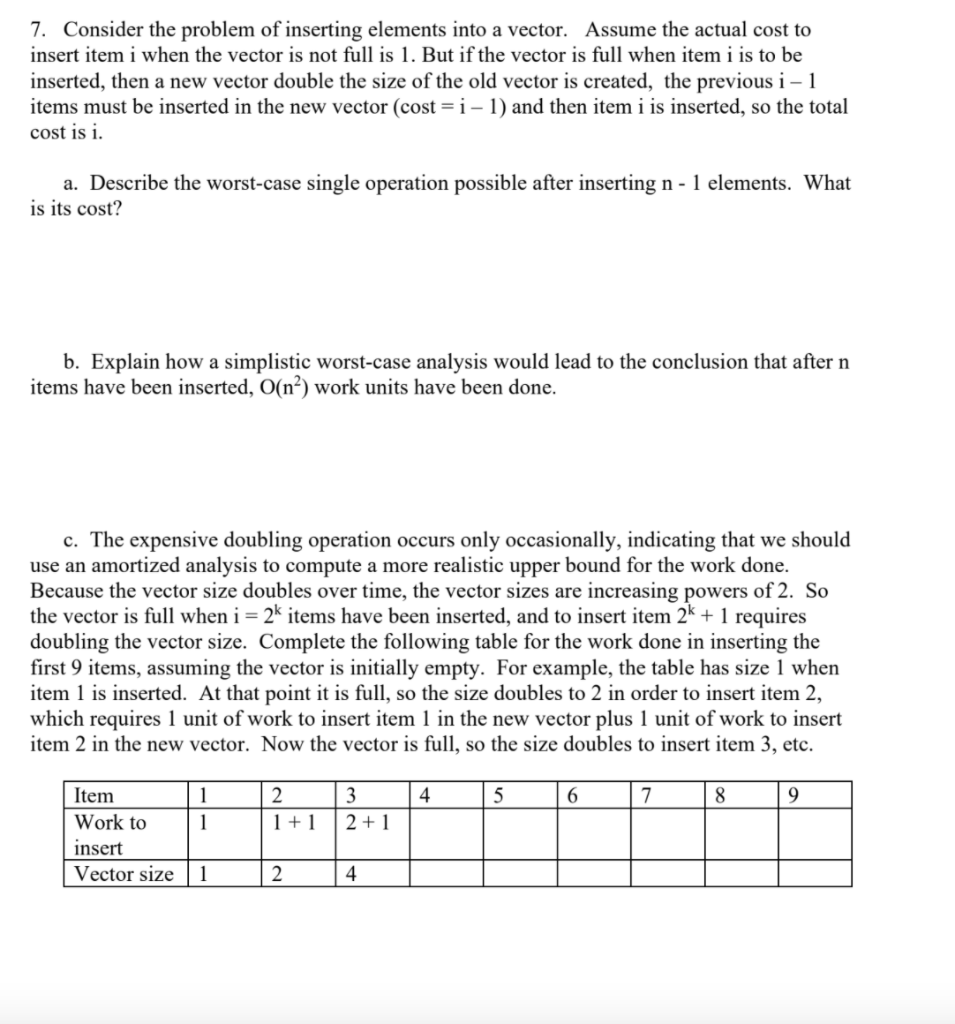 Solved 7. Consider the problem of inserting elements into a | Chegg.com