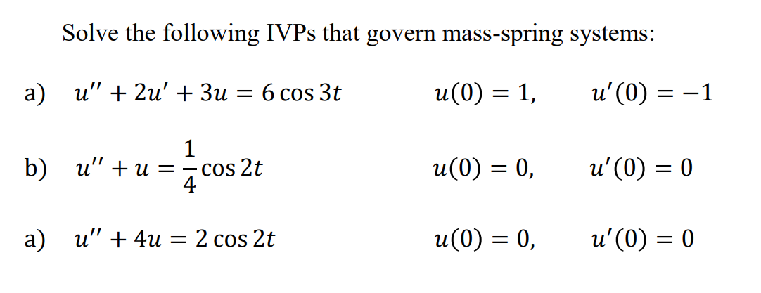 Solved Solve the following IVPs that govern mass-spring | Chegg.com