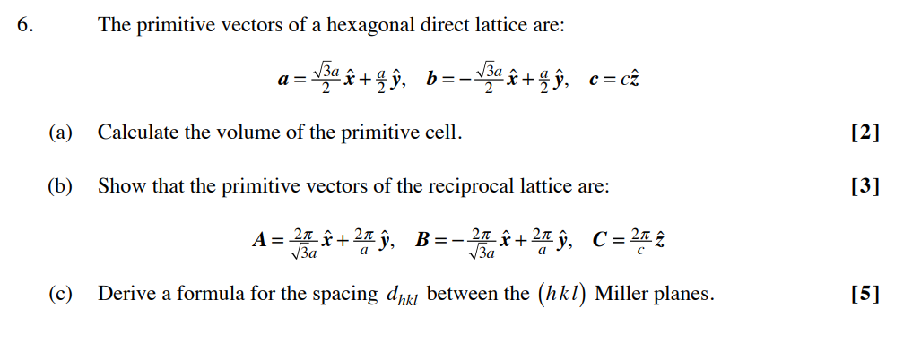 Solved The primitive vectors of a hexagonal direct lattice | Chegg.com