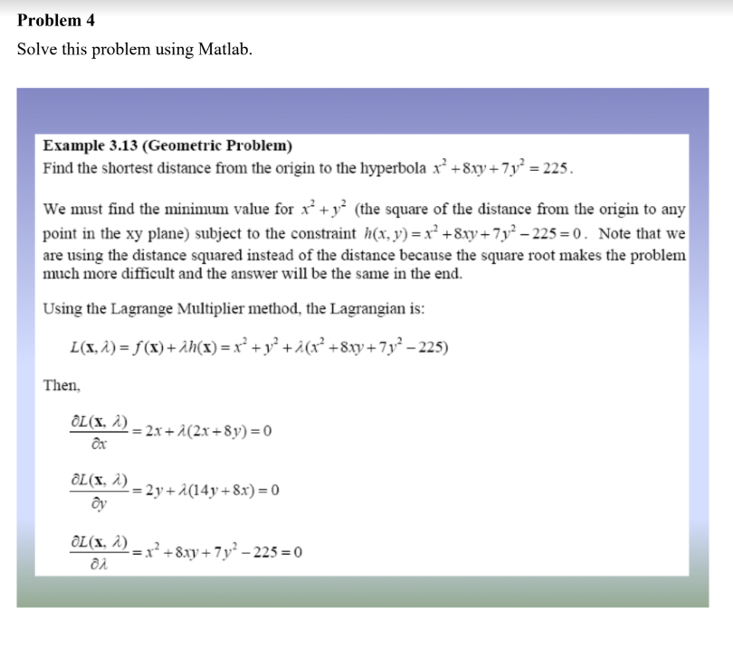 Solved Solve this problem using Matlab. Example 3.13 | Chegg.com