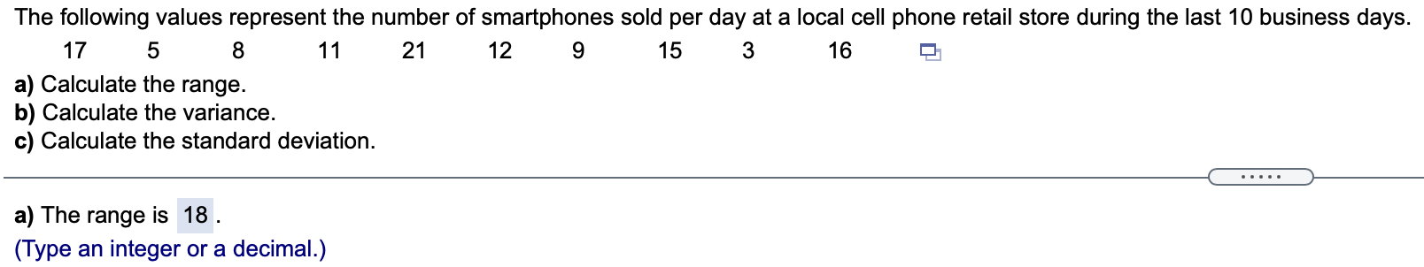 Solved The following values represent the number of | Chegg.com