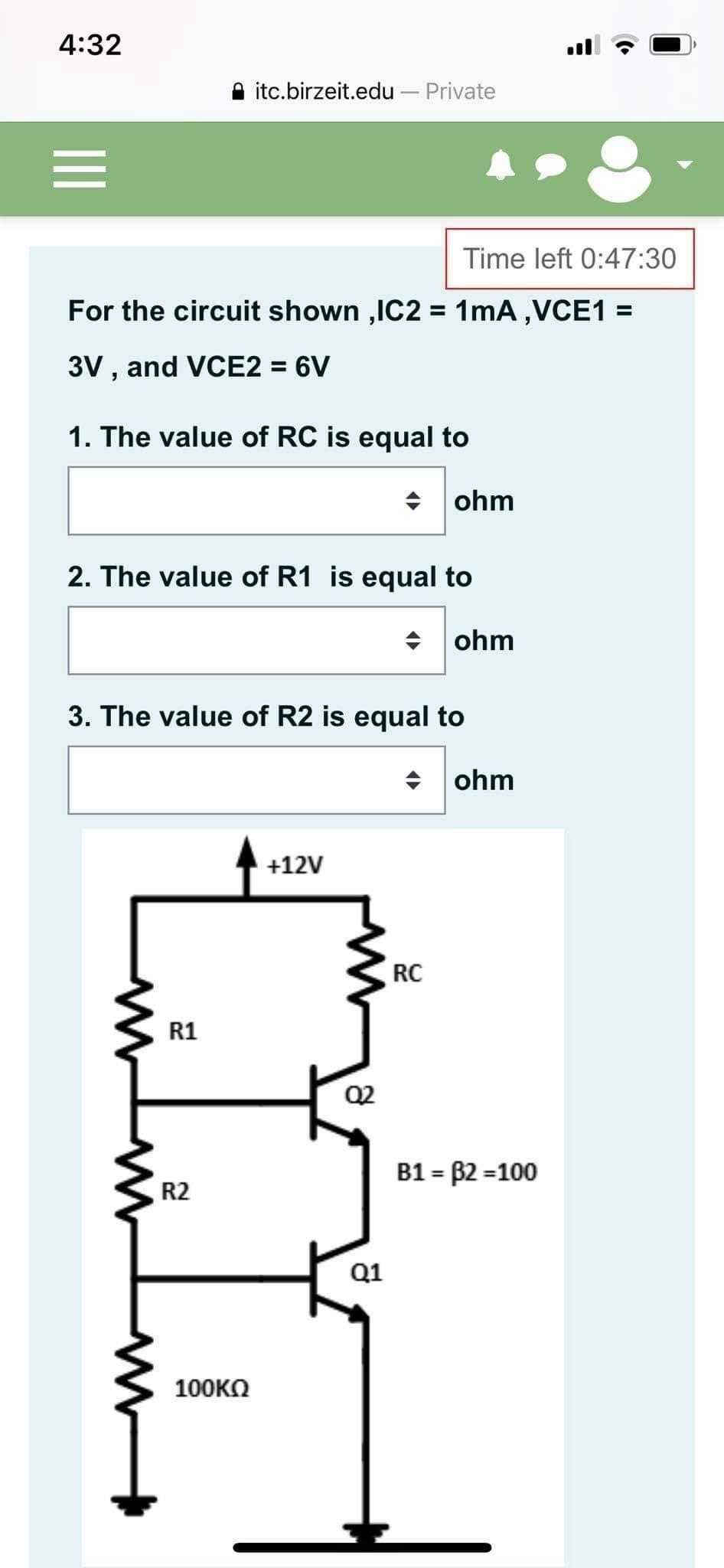 Solved 4:32 : itc.birzeit.edu - Private III Time left | Chegg.com