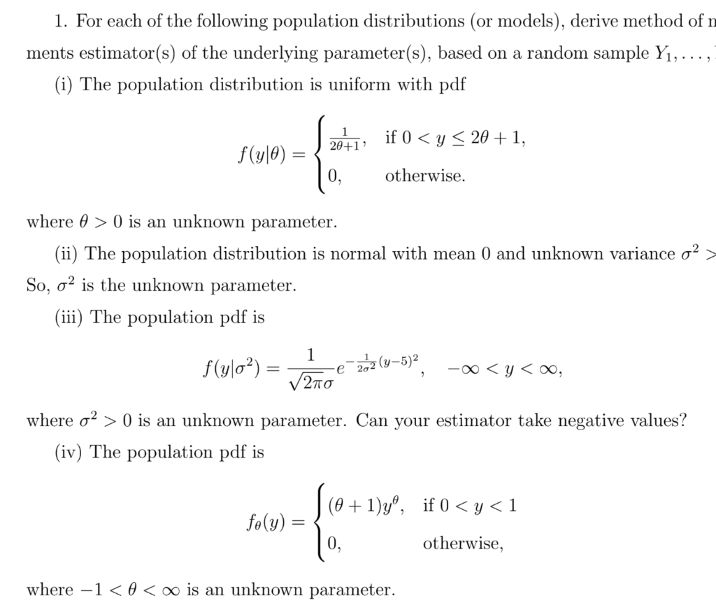 Solved 1. For each of the following population distributions | Chegg.com