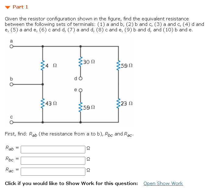 Solved Part 1 Given the resistor configuration shown in the | Chegg.com