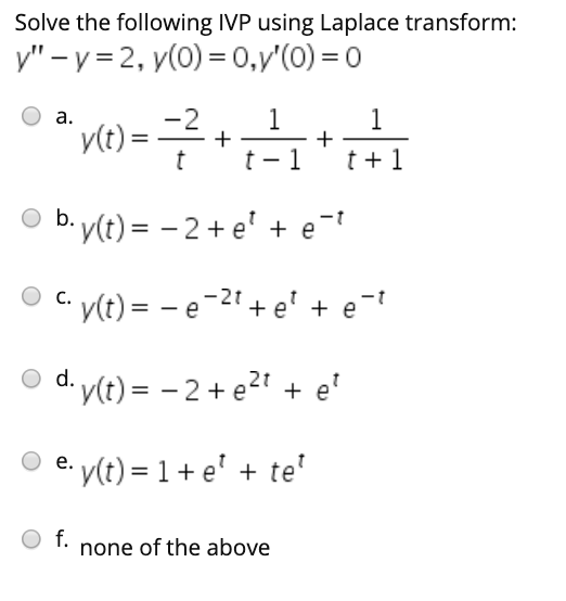 Solved Solve the following IVP using Laplace transform: y"-y | Chegg.com