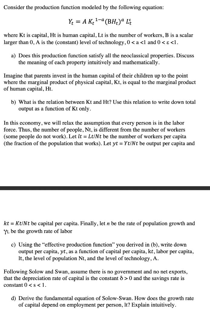 Consider the production function modeled by the | Chegg.com