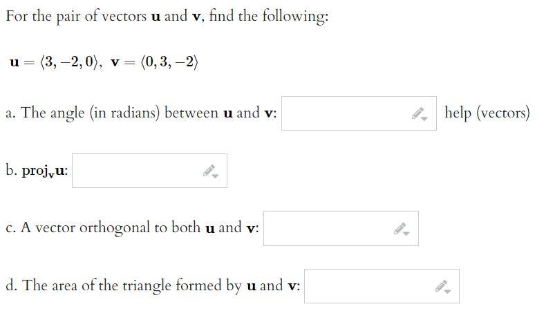 Solved For the pair of vectors u and v, find the following: | Chegg.com