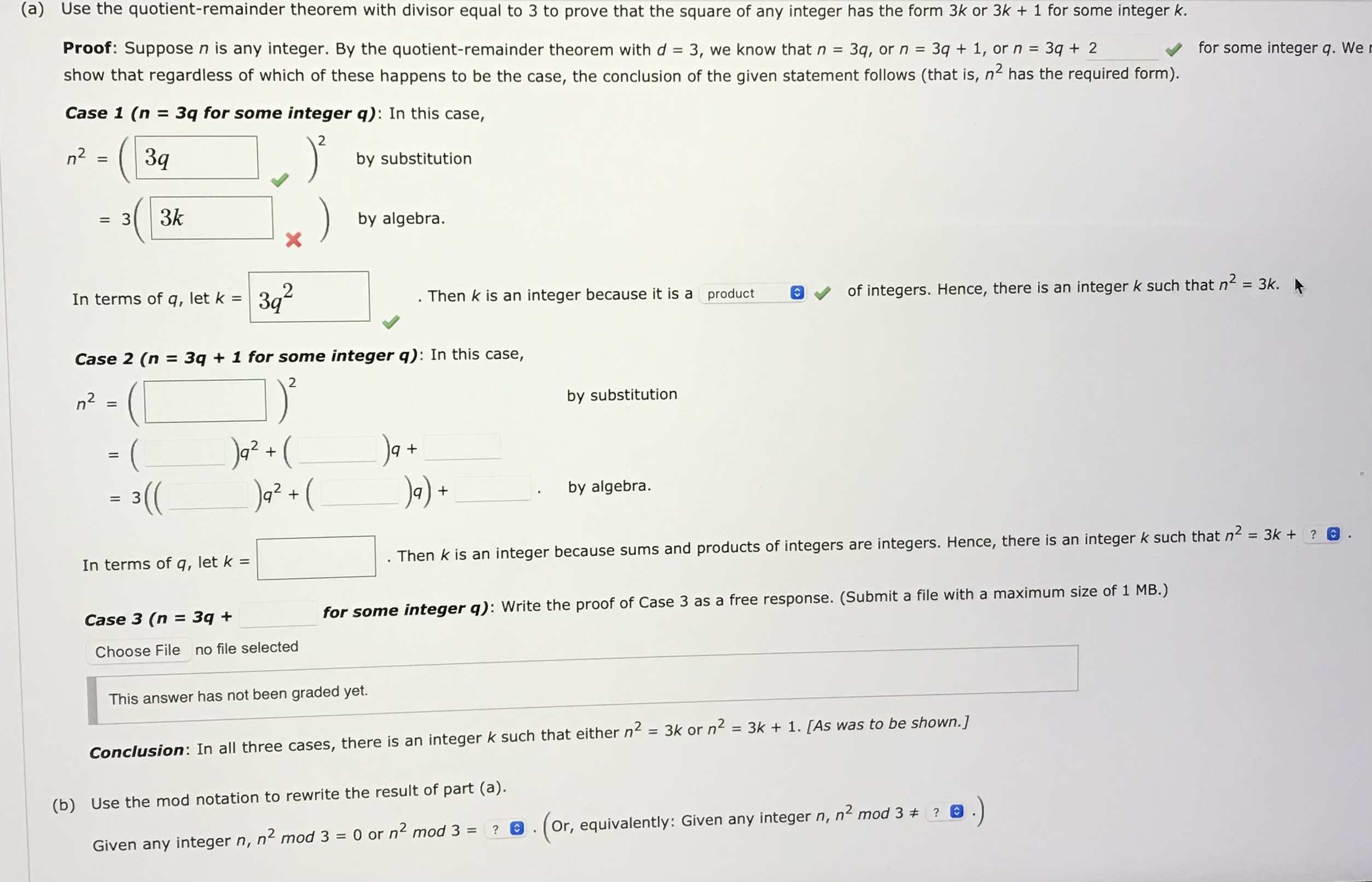 Solved Use the quotient-remainder theorem with divisor equal | Chegg.com
