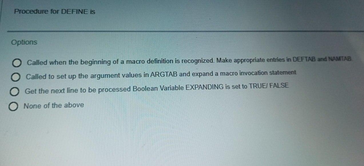 Solved Procedure for DEFINE is Options Called when the | Chegg.com