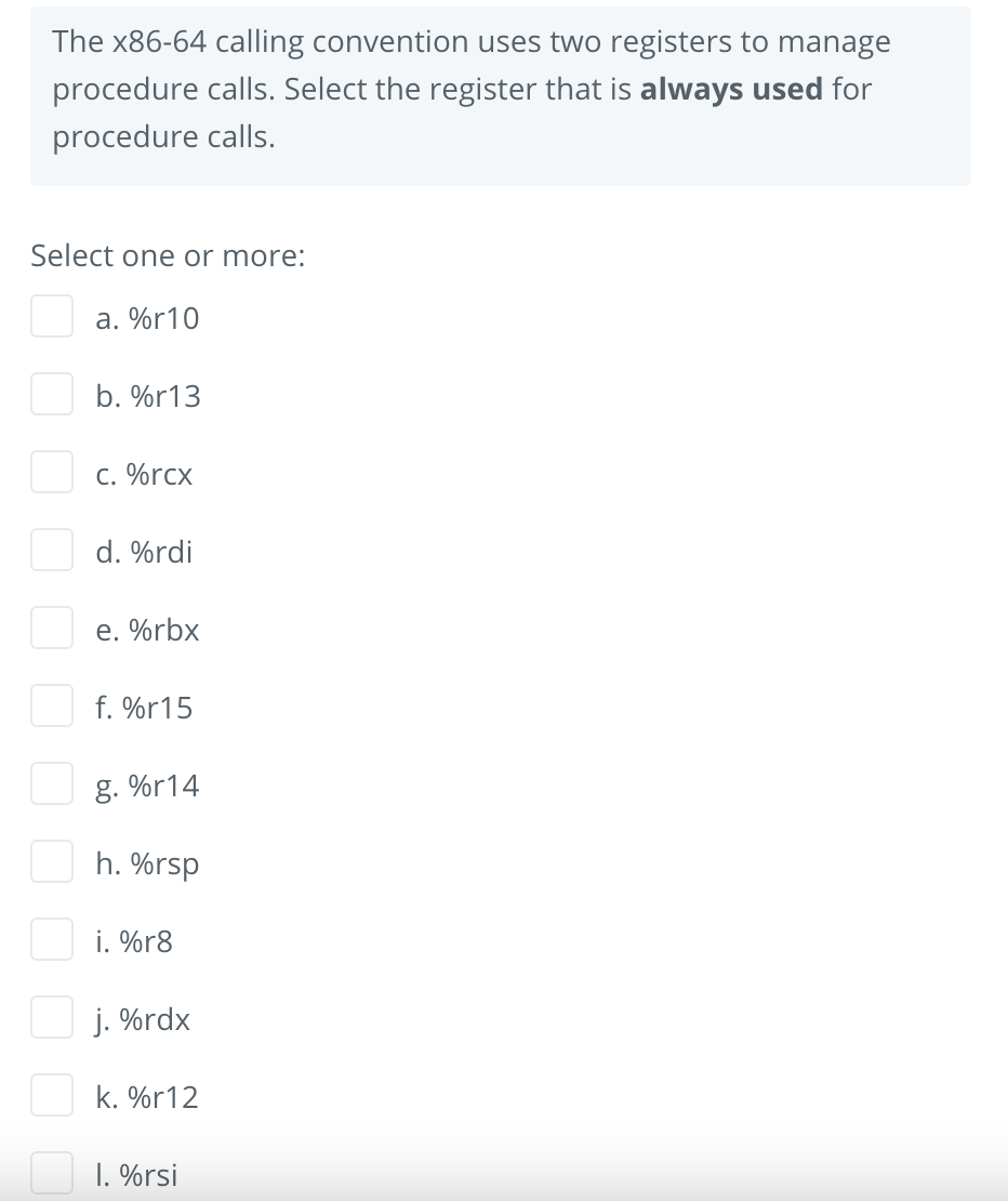 Solved The x86-64 calling convention passes arguments to | Chegg.com