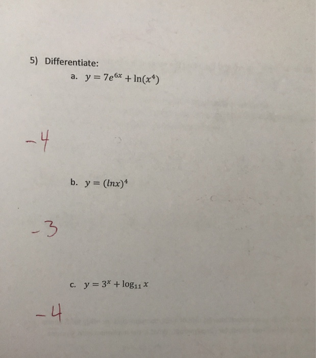Solved 5) Differentiate: b. y (Inx) | Chegg.com