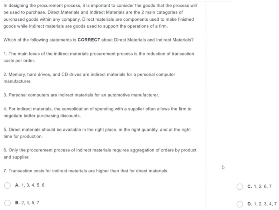 Solved In designing the procurement process, it is important | Chegg.com