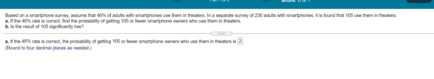 Solved Based on a smartphone survey, assume that 46% of | Chegg.com