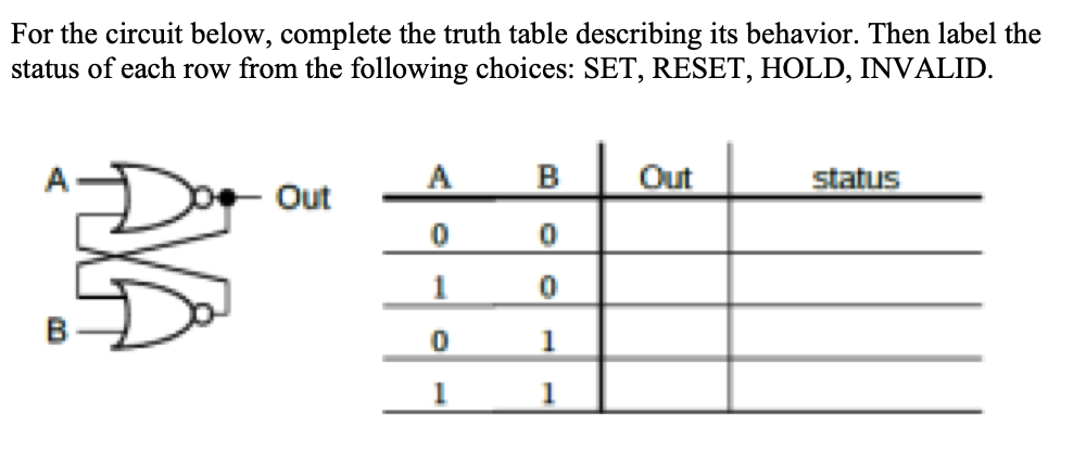 Solved For the circuit below, complete the truth table | Chegg.com