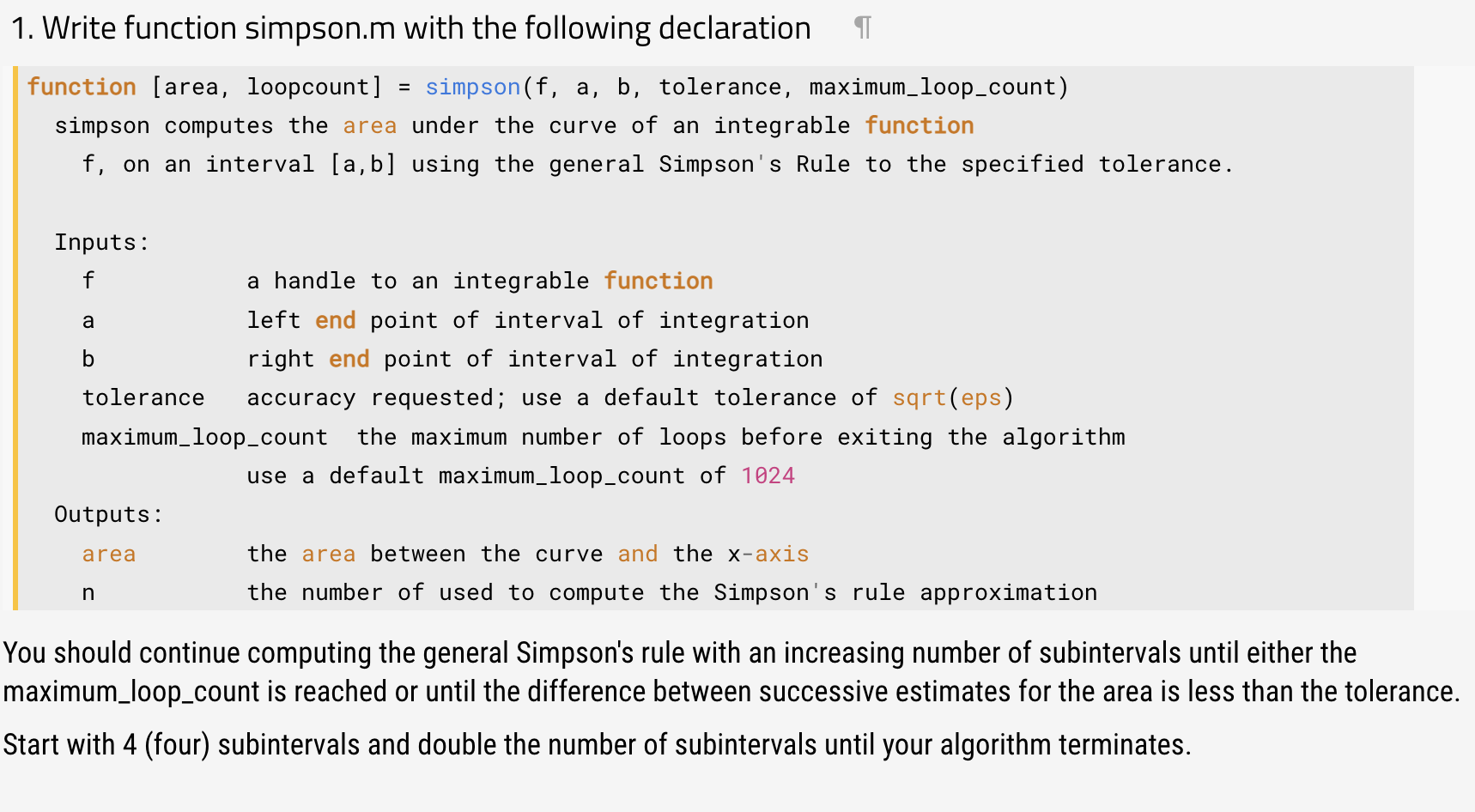 Solved 1. Write function simpson.m with the following | Chegg.com