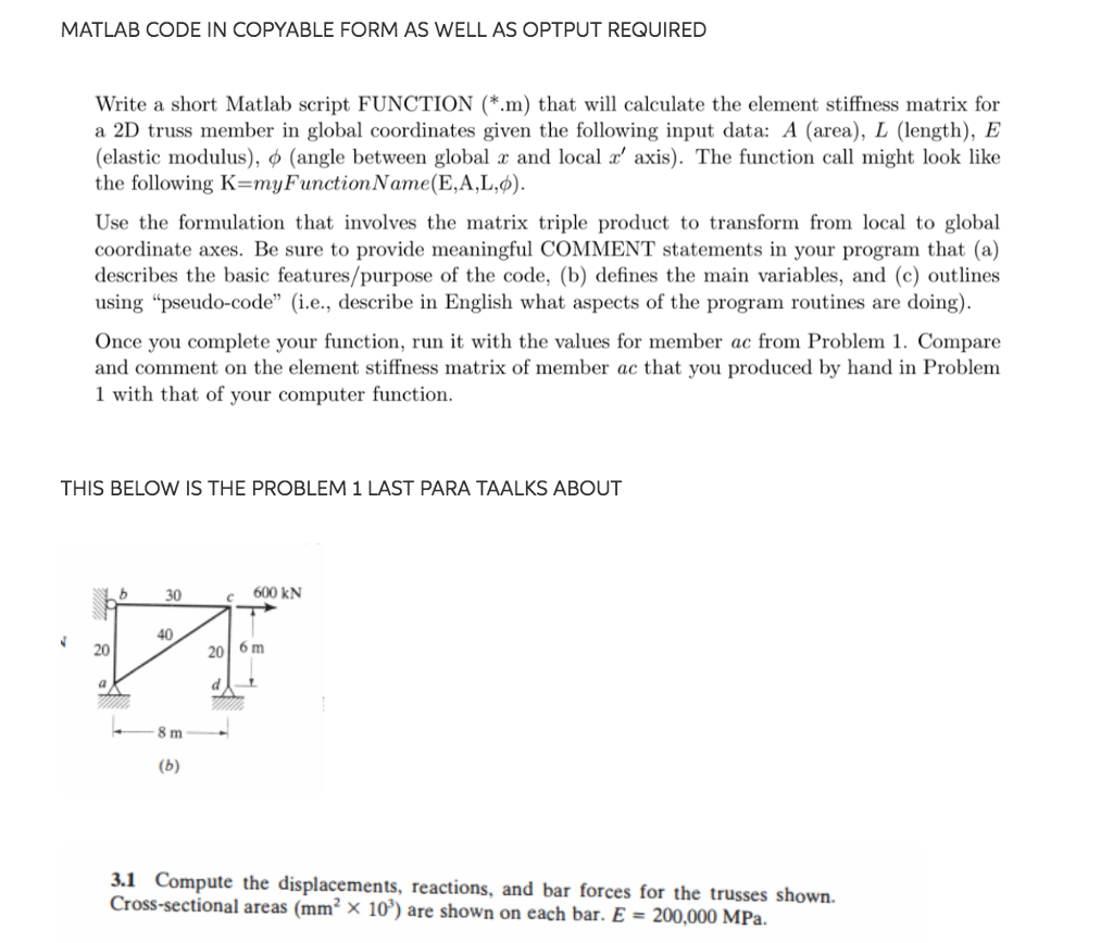 Solved MATLAB CODE IN COPYABLE FORM AS WELL AS OPTPUT | Chegg.com