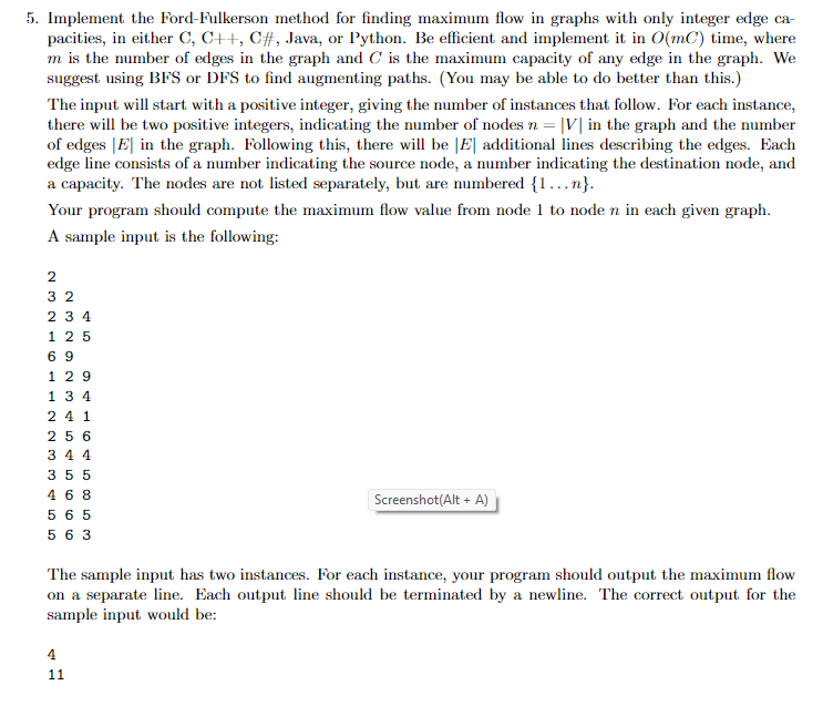 Solved 5. Implement the Ford-Fulkerson method for finding | Chegg.com