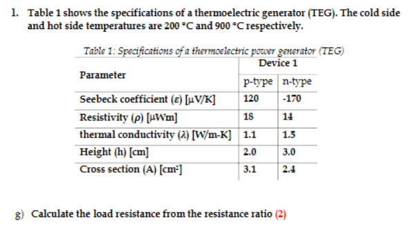 Solved 1. Table 1 shows the specifications of a | Chegg.com