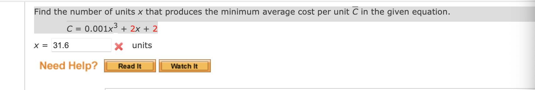 Solved Find the number of units x that produces the minimum | Chegg.com