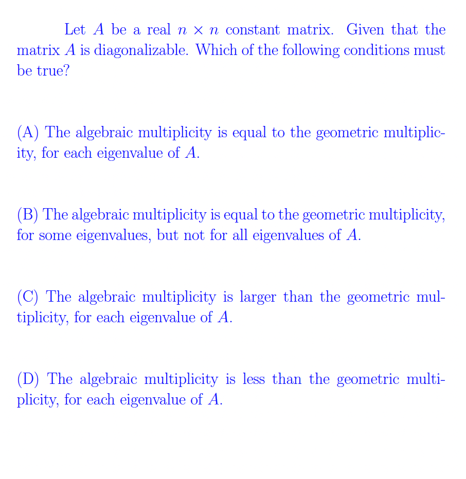 Solved Let \\( A \\) be a real \\( n \\times n \\) constant | Chegg.com