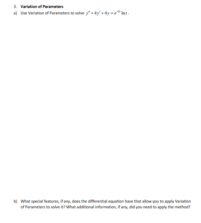 Solved 3. Variation of Parameters a) Use Variation of | Chegg.com