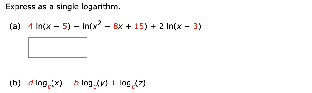 Solved Express as a single logarithm. (a) | Chegg.com
