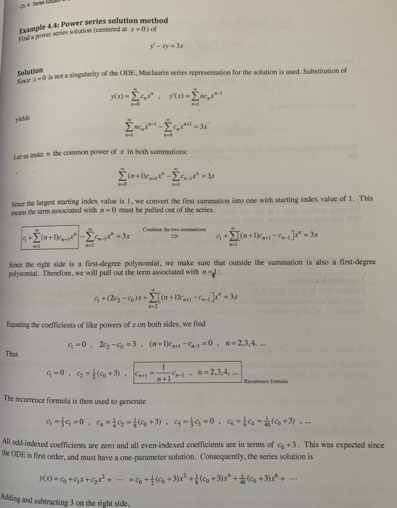 Solved Find a power series solution of the given ode | Chegg.com