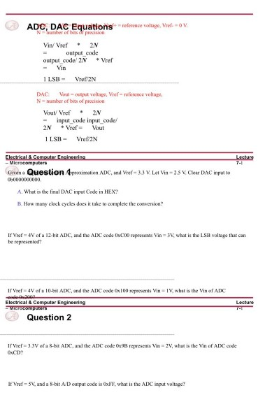 Solved ADC, DAC Equations reference voltage. Vrlo Vin Vref . | Chegg.com