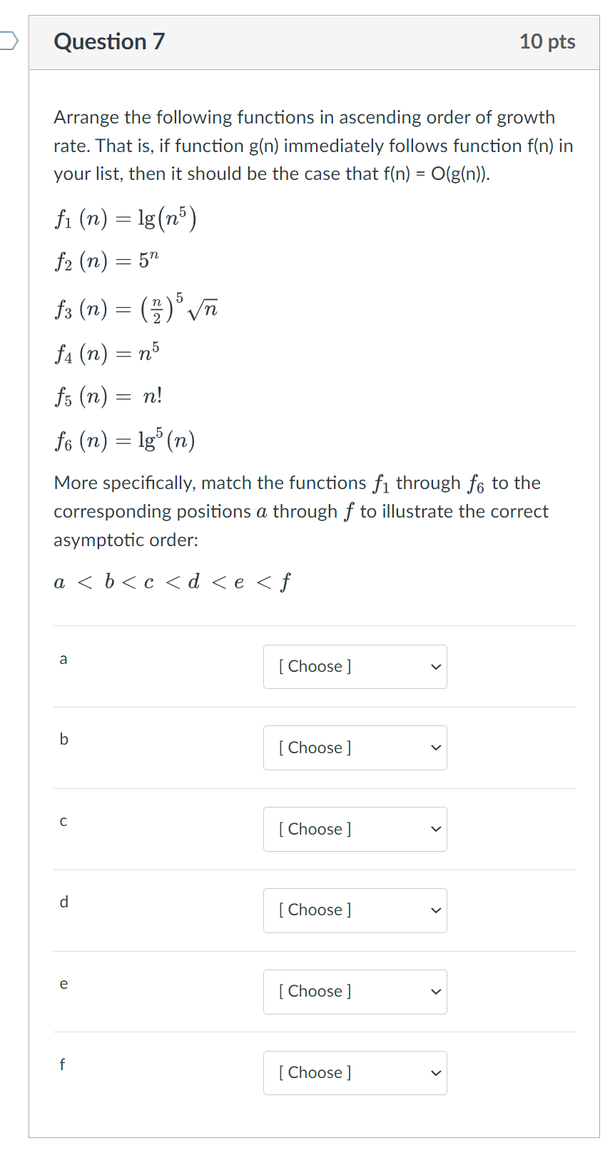 Solved Arrange the following functions in ascending order of | Chegg.com