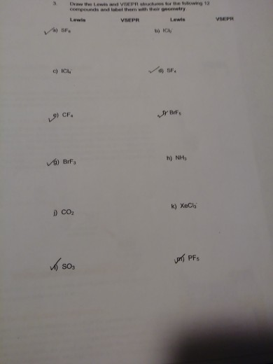 Solved Draw the Lewis and VSEPR structures for the following | Chegg.com