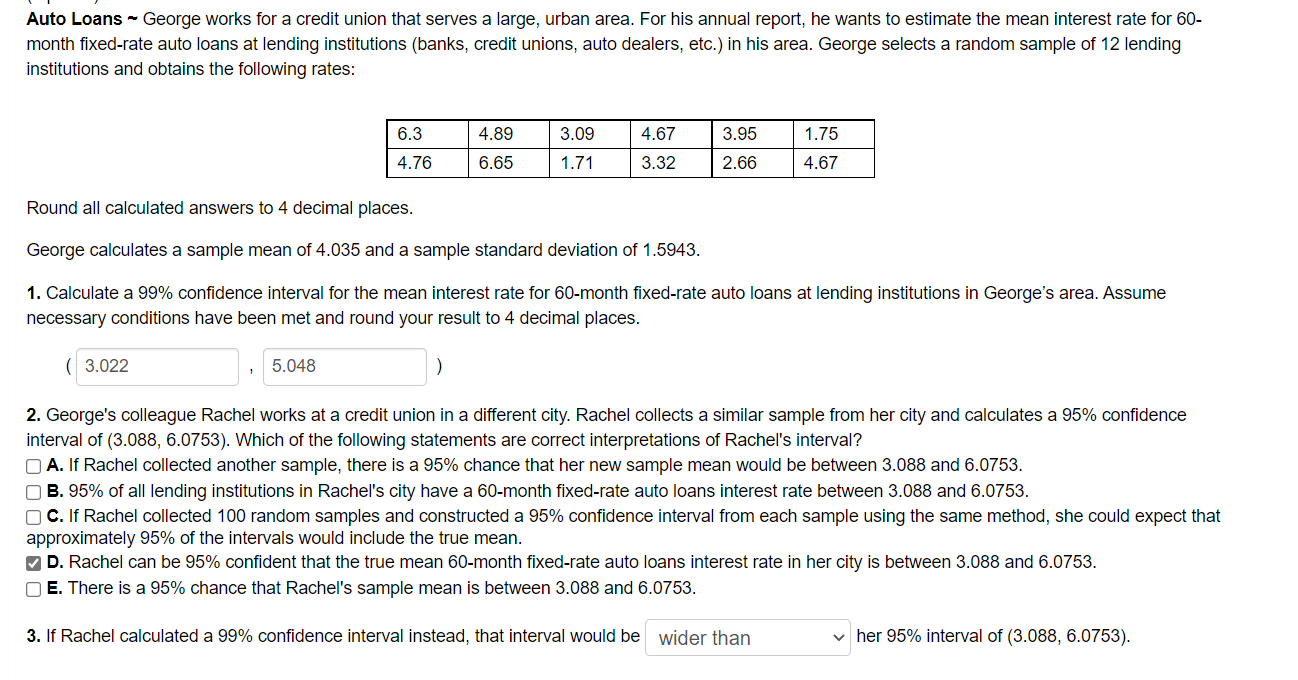 Solved Auto Loans ∼ George works for a credit union that | Chegg.com