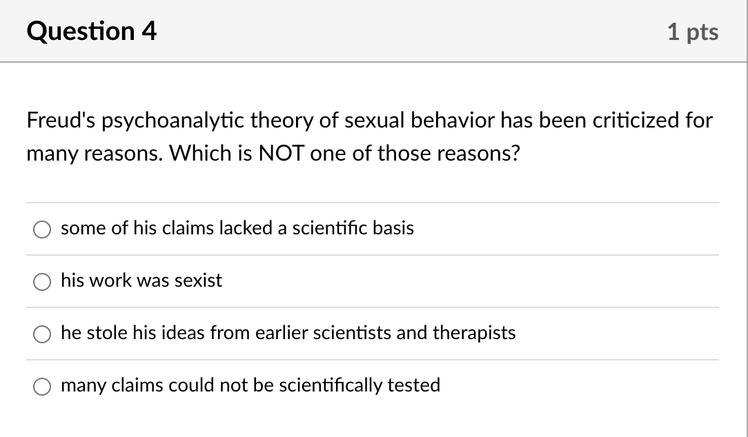 Solved Freuds Psychoanalytic Theory Of Sexual Behavior Has